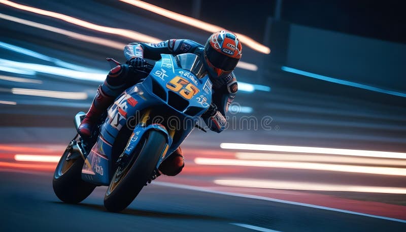 MotoGP Racer Leaning into a Sharp Turn at Top Speed Stock Photo - Image ...