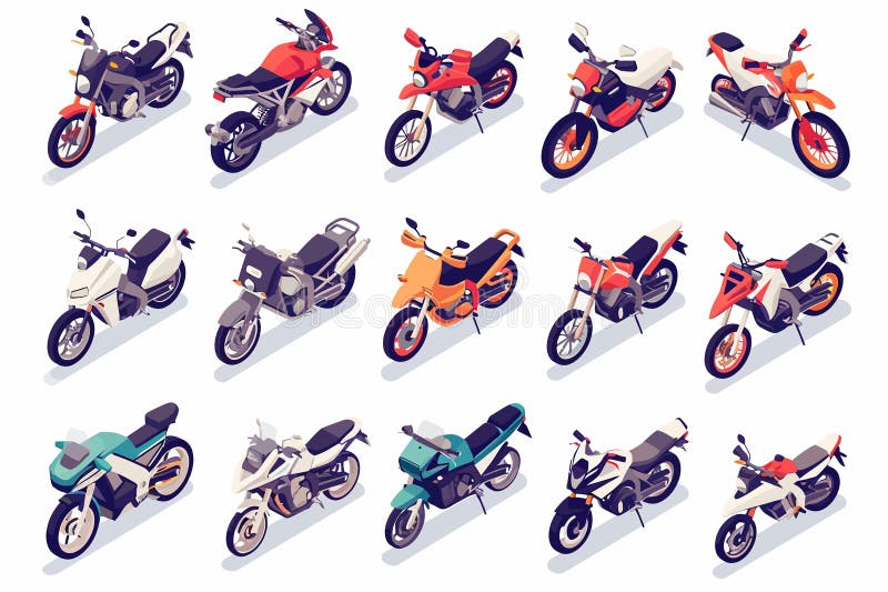 Motor Bikes Isometric Set Isolated Vector Style Stock Vector ...