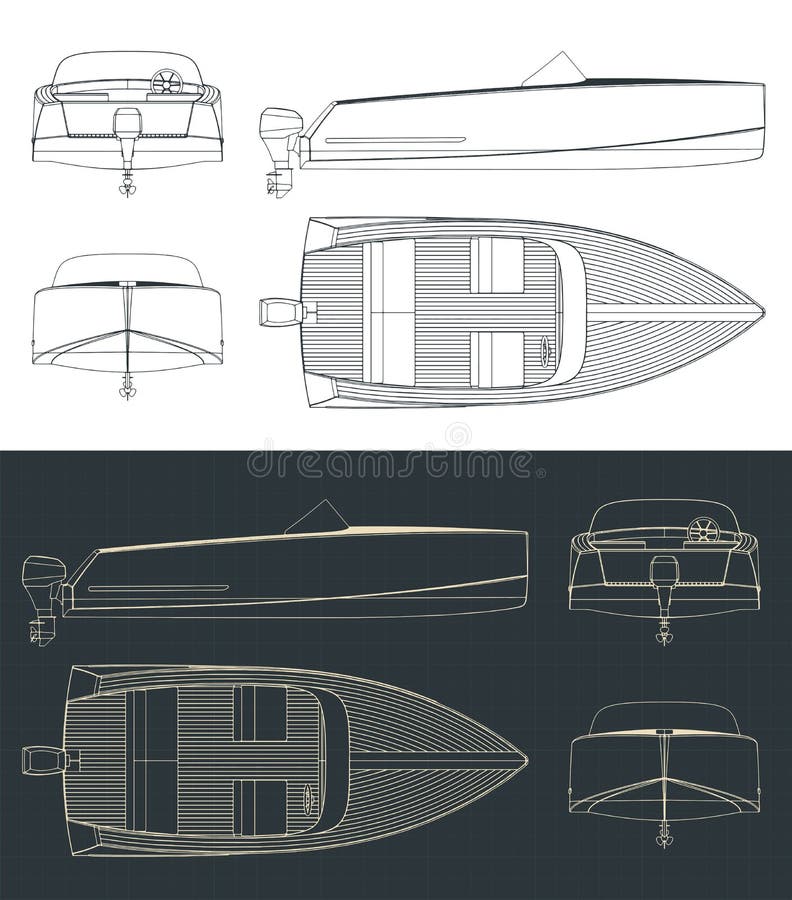 Motor boat blueprints stock vector. Illustration of development - 237140913