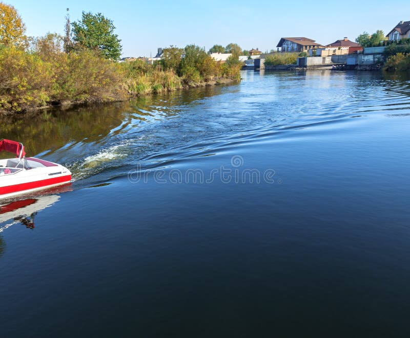 Motor Boat Floats Along the River Editorial Stock Photo - Image of ...