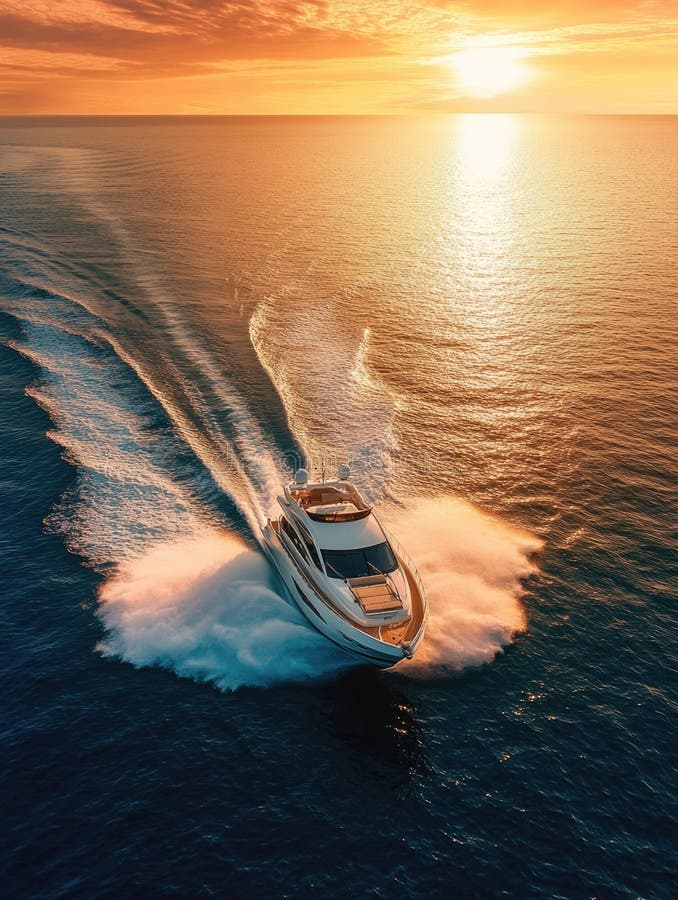 Motor Boat Sunset Ocean stock image. Image of ocean - 385383525
