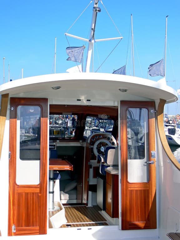 Motor boat wheelhouse stock image. Image of flag, entrance - 6107247