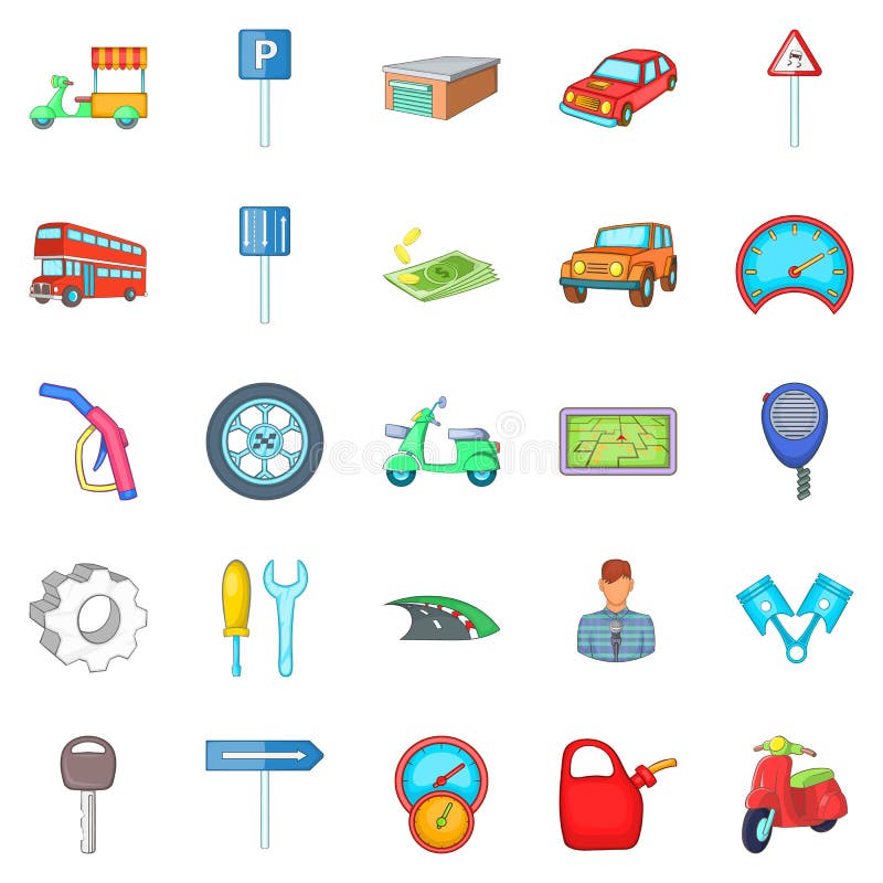 Motor Car Icons Set, Cartoon Style Stock Vector - Illustration of ...