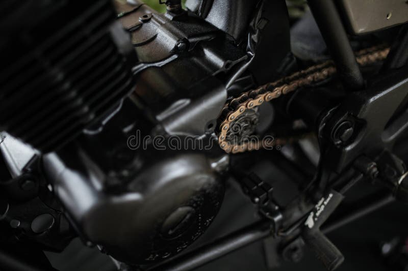 Motor Chain Details Look Clean between Black Iron Stock Image - Image ...