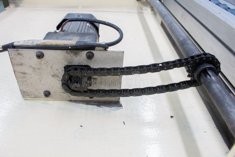 The Motor Chain Drive Shaft, in Factory Stock Image - Image of machine ...