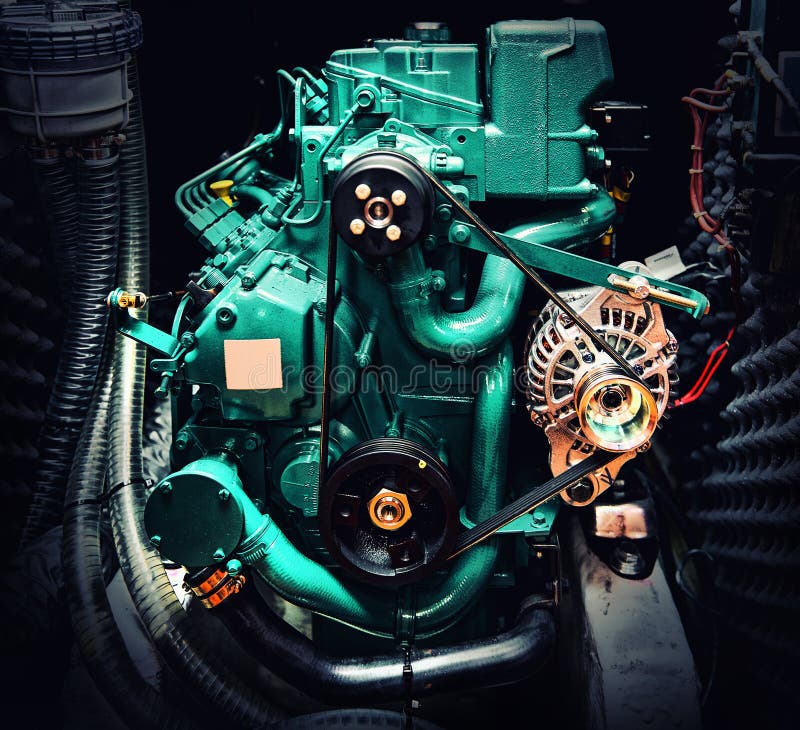 Motores Del Negro Del Motor Del Barco Instalados En El Yate Imagen de ...