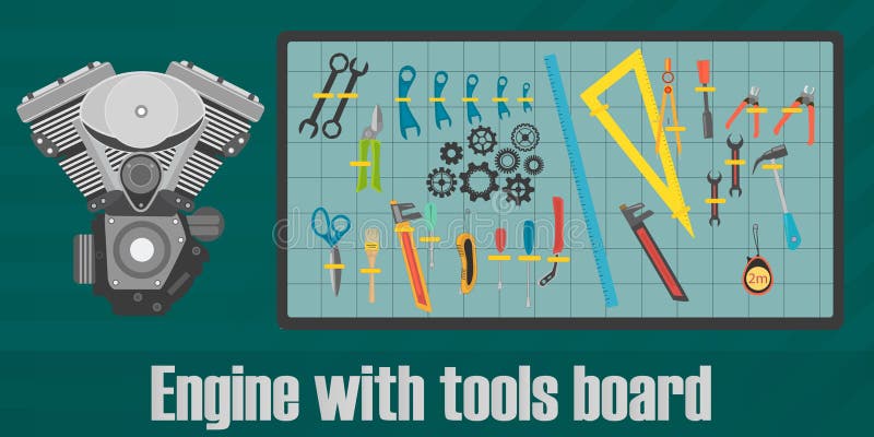Motor Engine with Mechanical Tool Board Concept Stock Vector ...