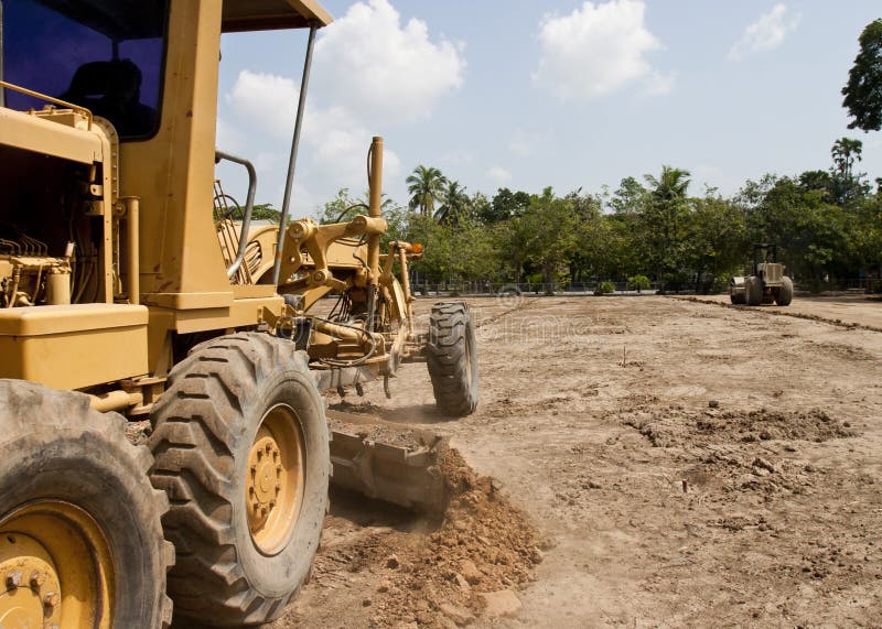 Motor Grader Working on Road Construction Stock Photo - Image of mining ...