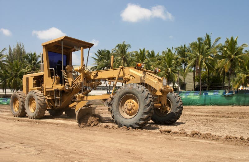 Motor Grader Working on Road Construction Stock Image - Image of ...