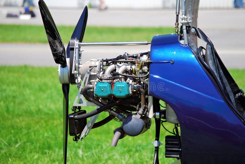Motor of a gyroplane show stock image. Image of pilot - 367131783
