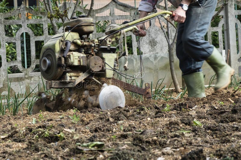 Motor hoe plows land stock image. Image of machinery - 181281817