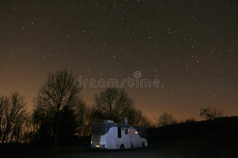 Motor Home Parked on a Starry Night Stock Image - Image of night, truck ...