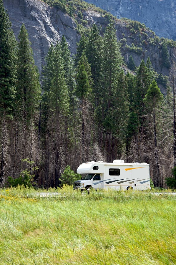Motor Home RV in Yosemite National Park Stock Image - Image of ...