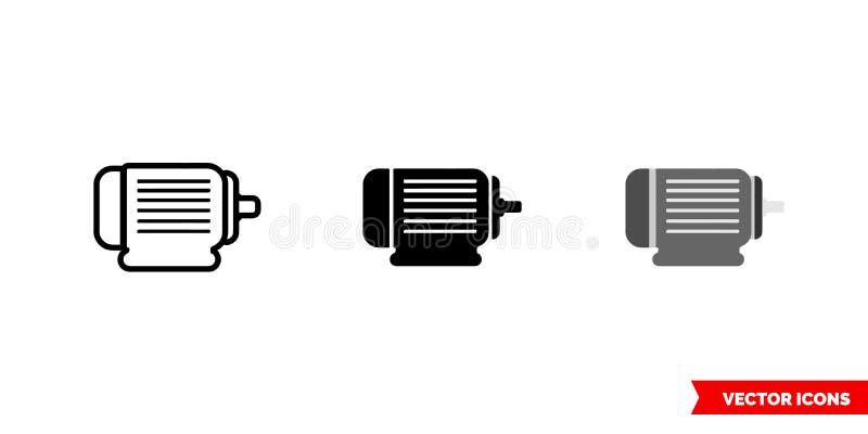 Motor Icon Of 3 Types Color Black And White Outline Isolated Vector