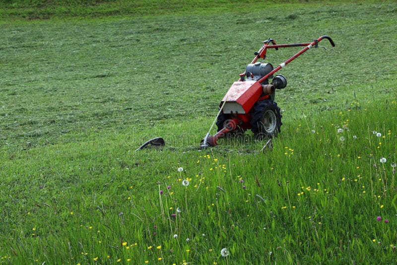 A motor mower in the field stock photo. Image of farmer - 93504908