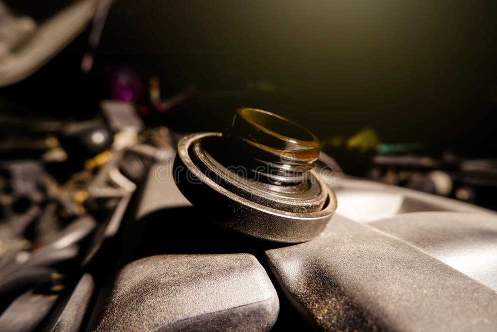 Motor Oil Cap on the Car Engine Cover Stock Image - Image of cover ...