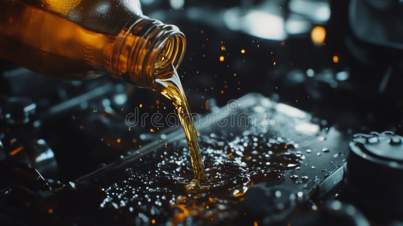 Motor Oil Pours into Engine Adding Lubrication Stock Illustration ...