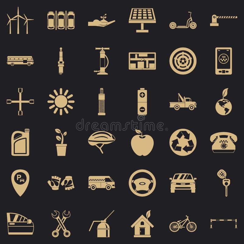 Motor Pool Icons Set, Simple Style Stock Vector - Illustration of ...
