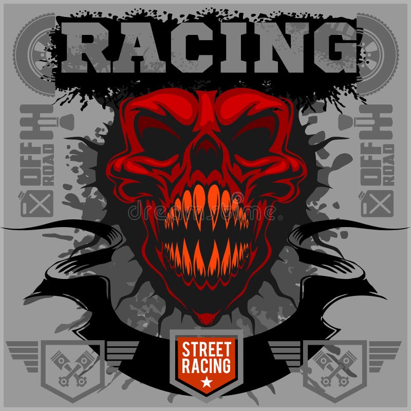 Motor Racing Demon - Emblem for T-shirt Stock Vector - Illustration of ...