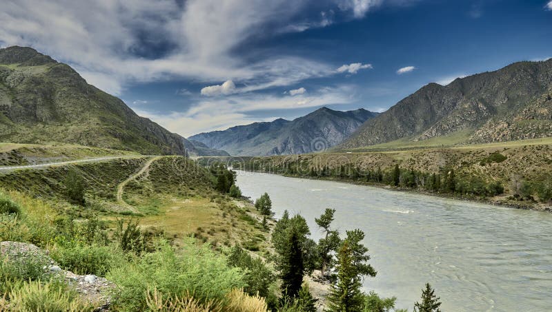 Motor Road in the Mountains Along the Mountain River Stock Image ...