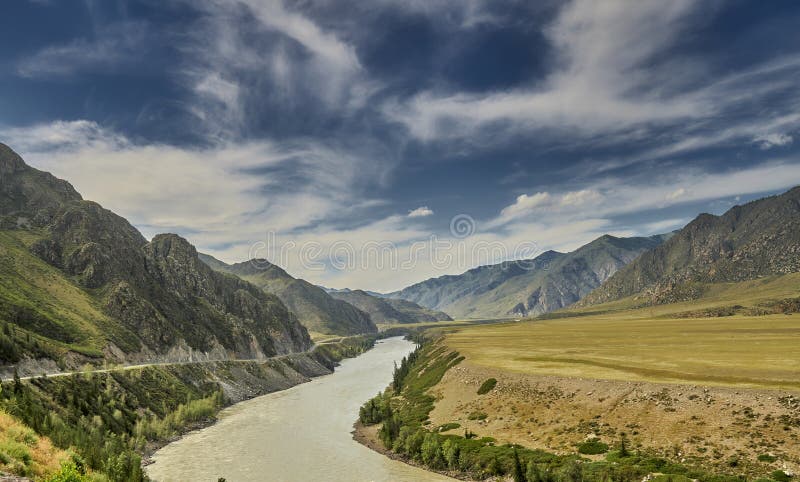 Motor Road in the Mountains Along the Mountain River Stock Image ...