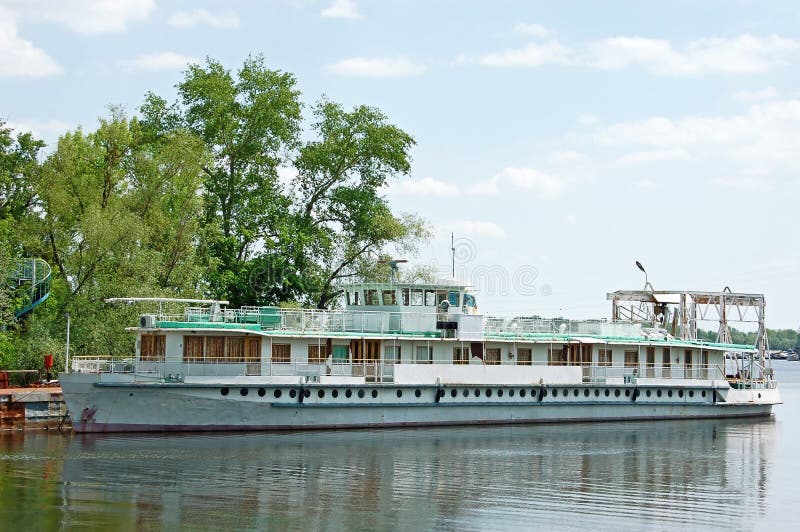 Motor ship in river harbor stock image. Image of cove - 19800375
