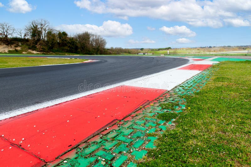 Motor Sport Asphalt Race Track and Curbs with Skid Marks Stock Image ...