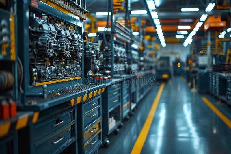 Motor Vehicle Repair Shop with Engine Fixation and Mobile Tool Rack for ...