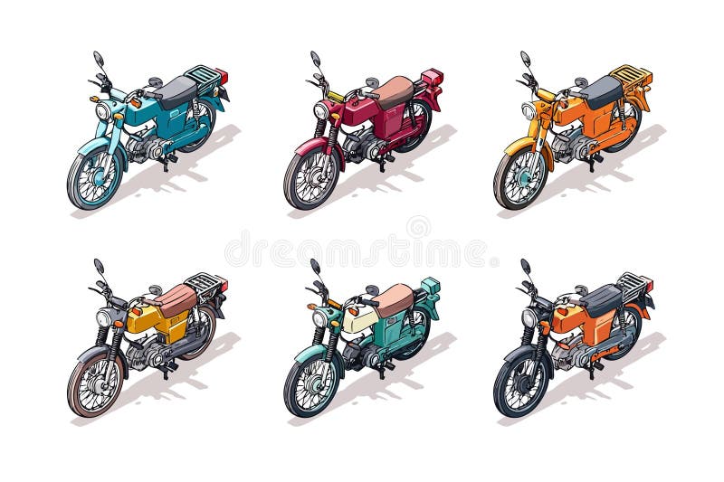 Motorbike Isometric Set Collection Isolated Stock Vector - Illustration ...