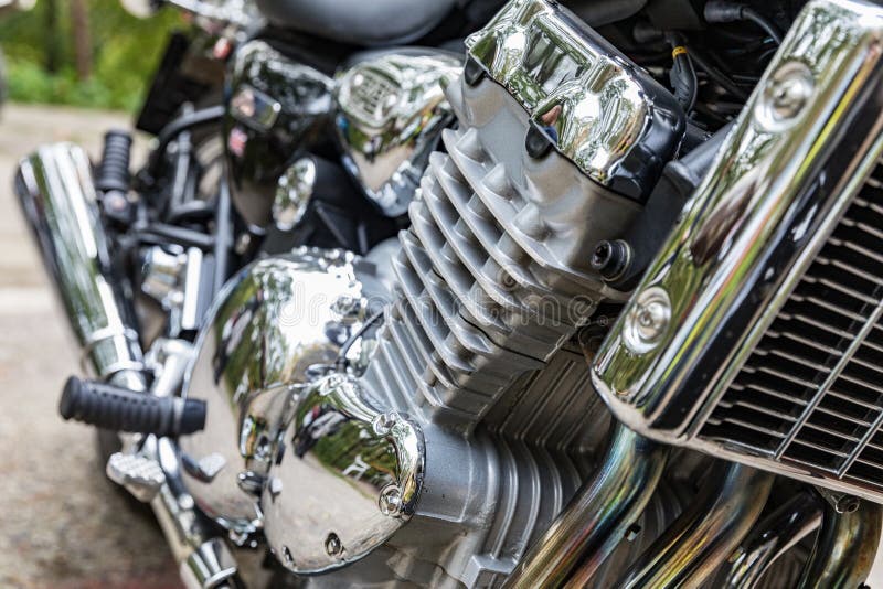 Motorbike`s Chromed Engine. Motorbike Engine Close Up Shot Stock Photo ...