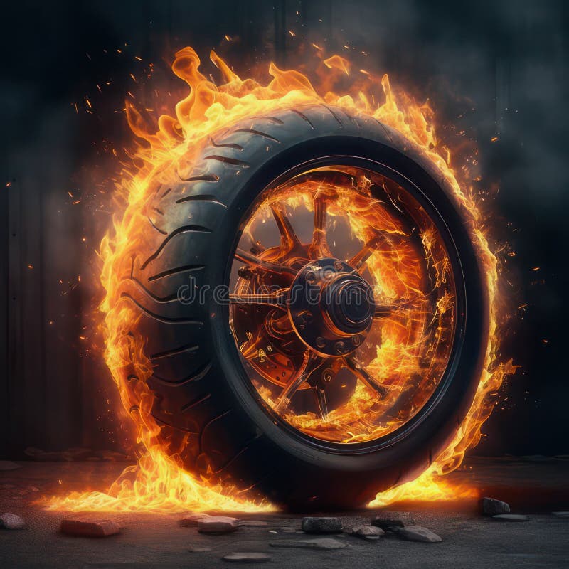 Motorbike Wheel in Flames Created with Generative AI Stock Illustration ...