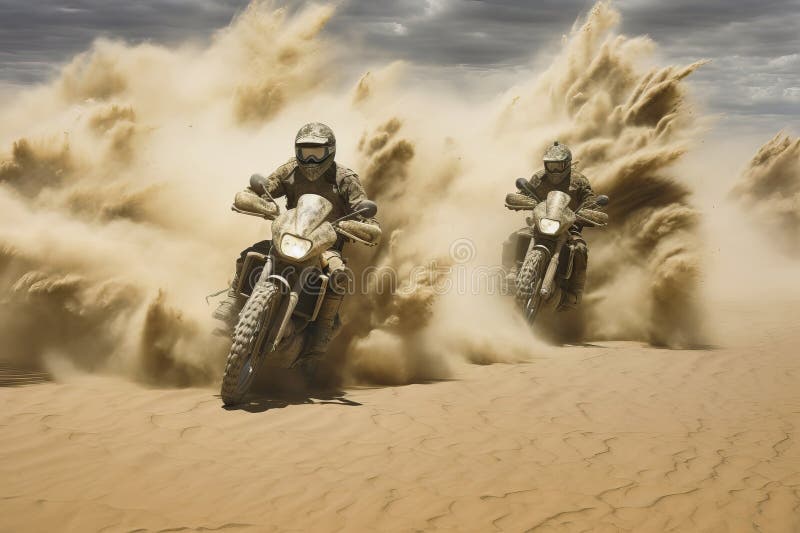 Motorbikes Racing through the Desert, AI Generated Stock Illustration ...