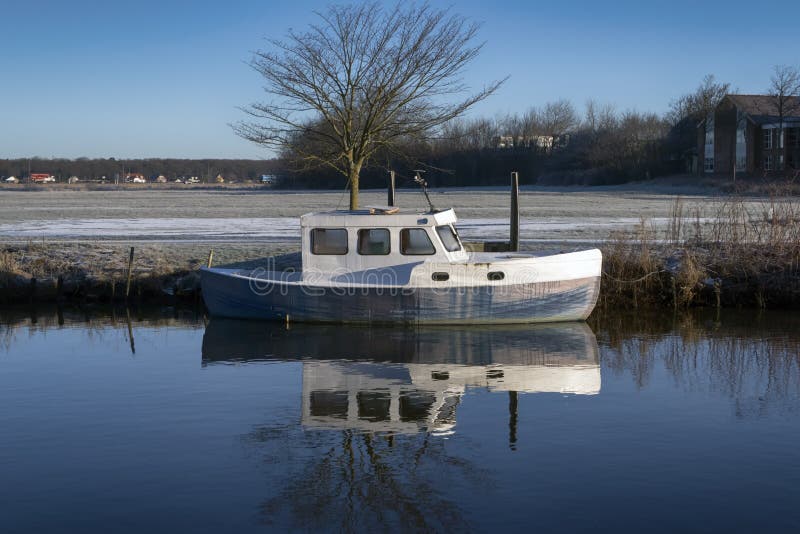 Motorboat on Ribe River in Denmark Stock Image - Image of blue, ribe ...