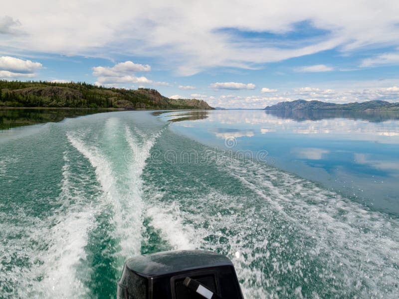 Motorboat Trip on Lake Laberge, Yukon T., Canada Stock Image - Image of ...