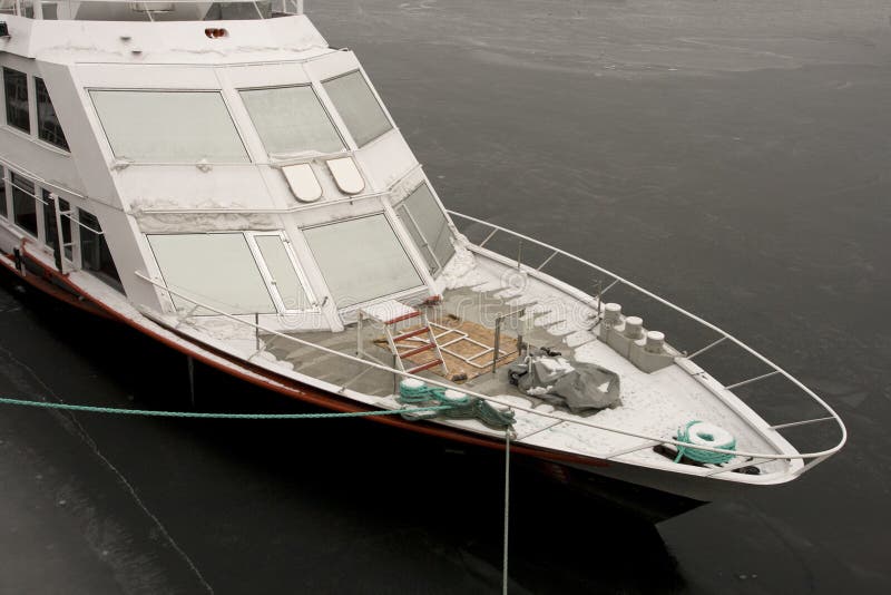 Motorboat in winter harbor stock photo. Image of power - 48170792