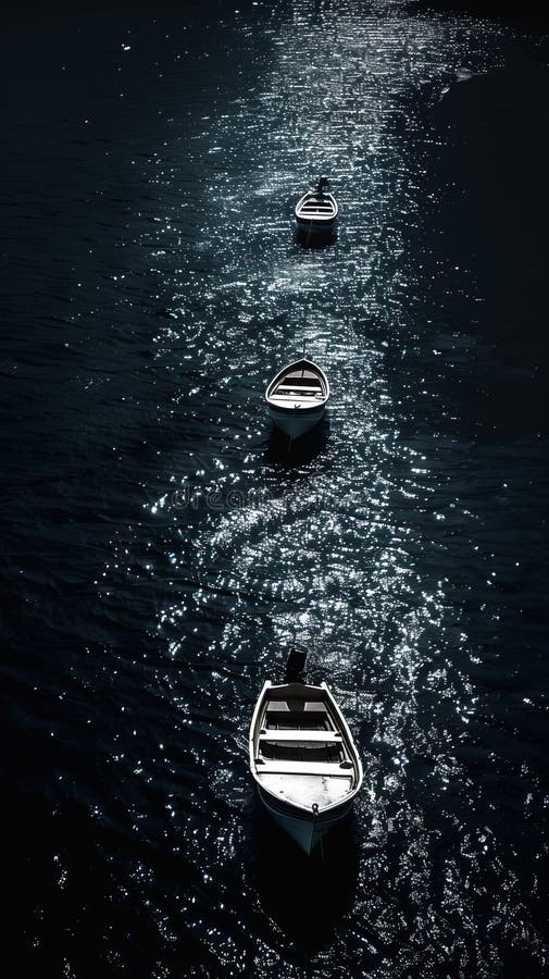 Motorboats Floating in Dark Ocean Stock Photo - Image of nature ...