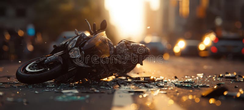 The Motorcycle Accident Scene Illuminated by a Dramatic Sunset in an ...