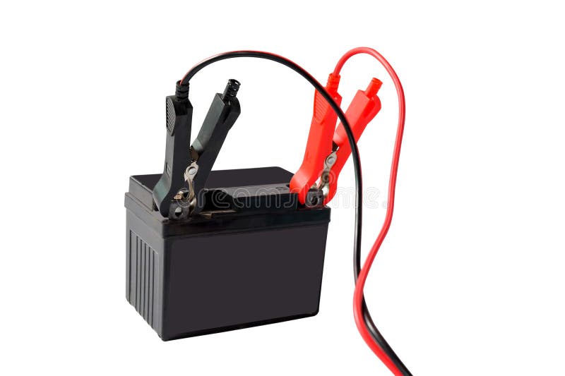 Motorcycle Battery, Charging with Red and Black Cables Stock Image ...