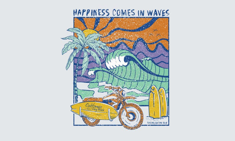 Motorcycle Beach Ride. Big Wave Artwork Stock Vector - Illustration of ...