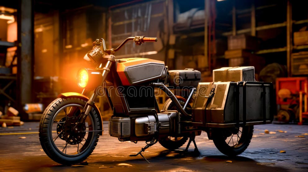 Motorcycle with Cart on the Back of it Parked in Front of Building ...