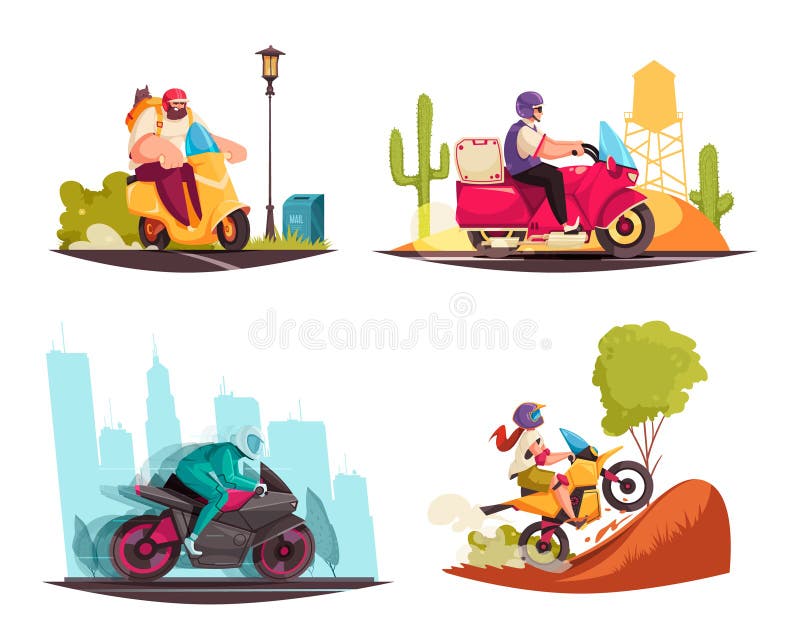 Motorcycle Cartoon Set stock vector. Illustration of transportation ...