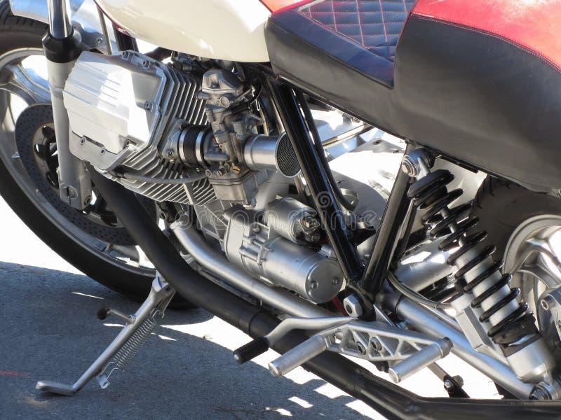 Motorcycle Chromed Engine Closeup Detail. Side View Stock Image - Image ...