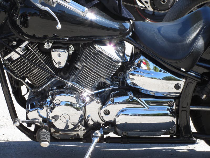 Motorcycle Chromed Engine Closeup Detail. Side View Stock Image - Image ...