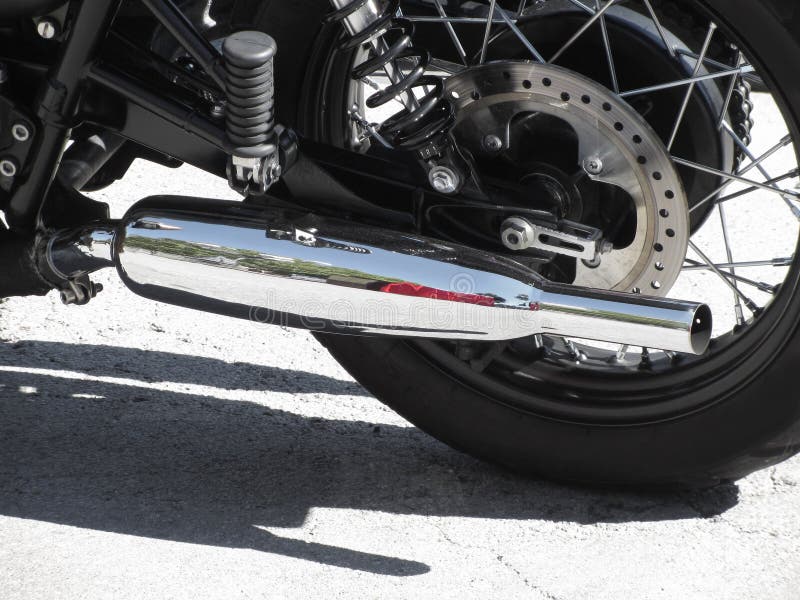 Motorcycle Chromed Exhaust Pipe . Side View Stock Image - Image of iron ...