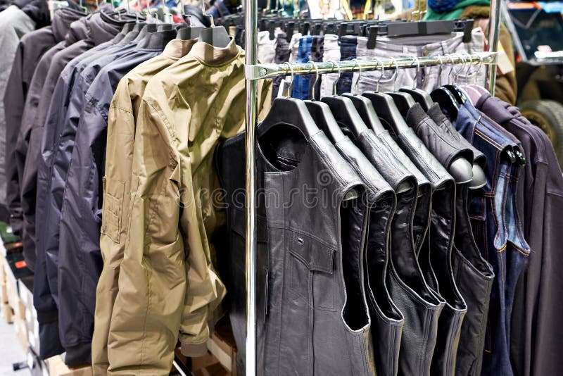 Motorcycle Clothing in Store Stock Image - Image of classic, fashion ...