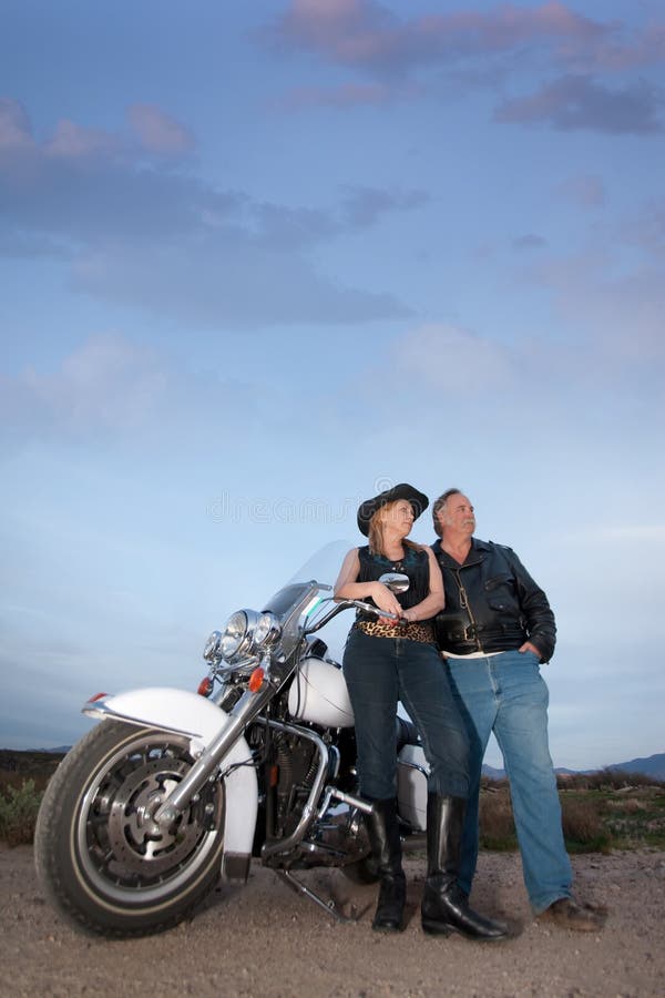 Couple on Motorcycle Her Lean Back Him Hold Stock Image - Image of ...
