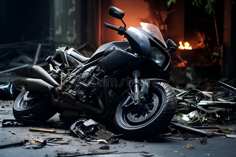Motorcycle Crashed in an Accident. AI Stock Illustration - Illustration ...