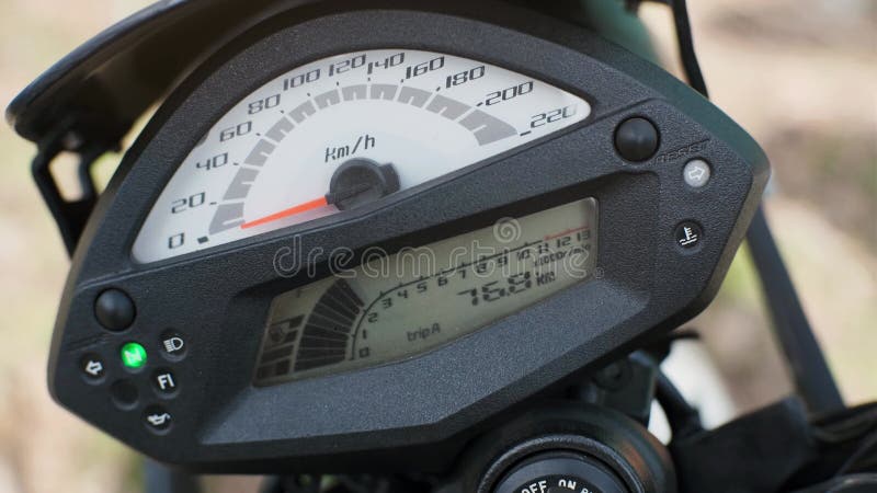 Motorcycle Dashboard with Speedometer Close Up, Ignition on. Stock ...