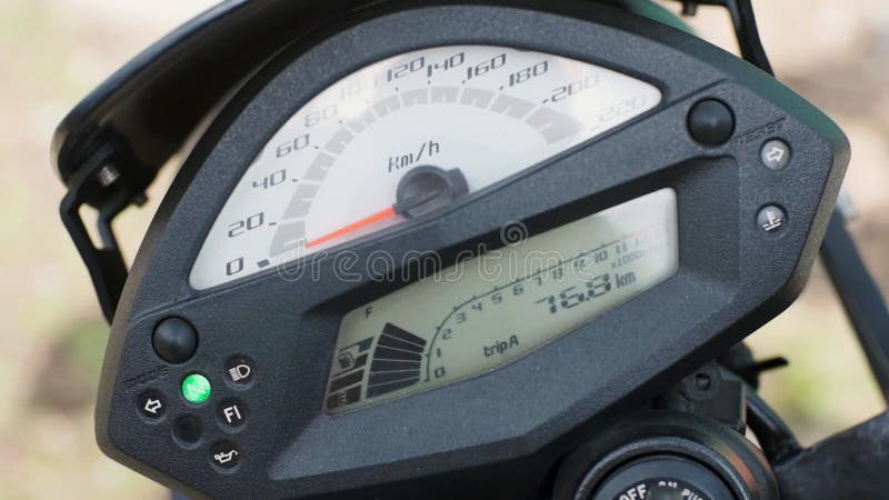 Motorcycle Dashboard with Speedometer Close Up, Ignition on. Stock ...