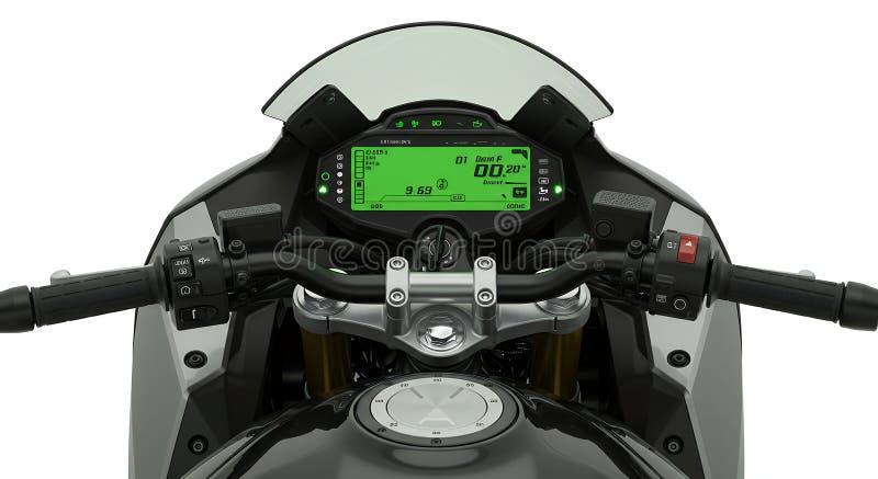 Motorcycle Dashboard View Showing Handlebar and Digital Speedometer ...